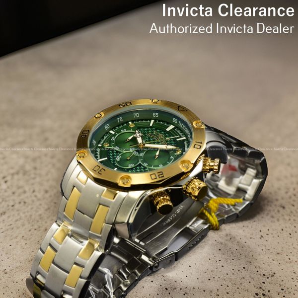 Invicta Mens PRO DIVER SCUBA Chronograph GREEN DIAL Two Tone Gold Steel ...