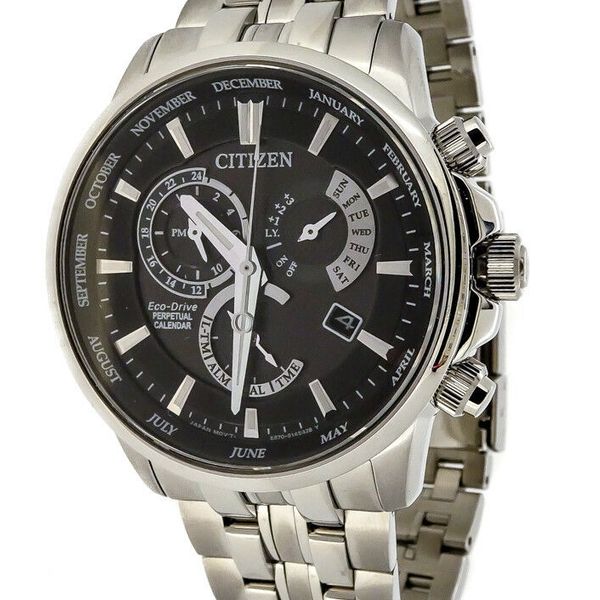 CITIZEN MENS PERPETUAL CALANDER 42MM BLACK DIAL ECO-DRIVE WATCH BL8140 ...