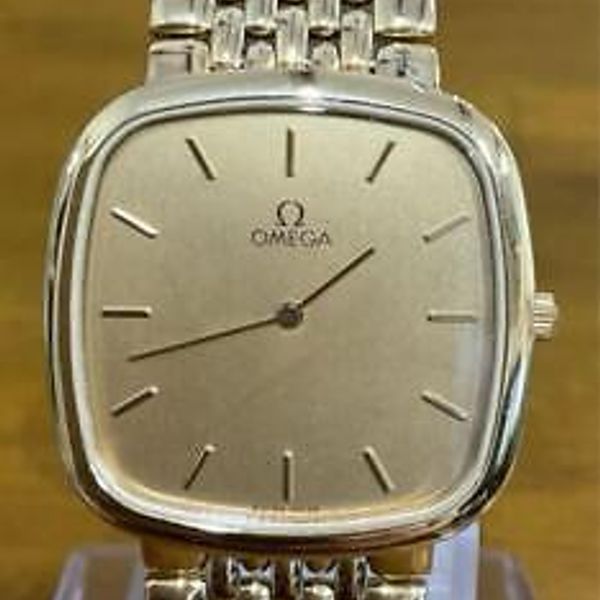 Omega De Ville Men's Quartz Square Watch Gold Dial Working Condition ...