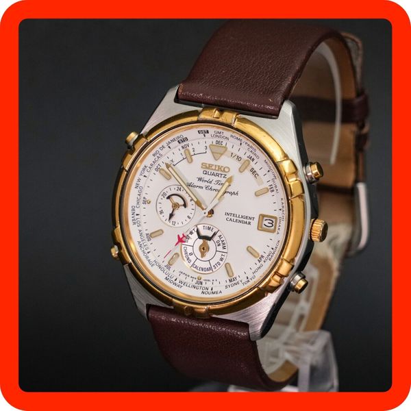 [EXCELLENT] SEIKO World Timer Alarm Chronograph 6M15-0020 GMT Quartz ...
