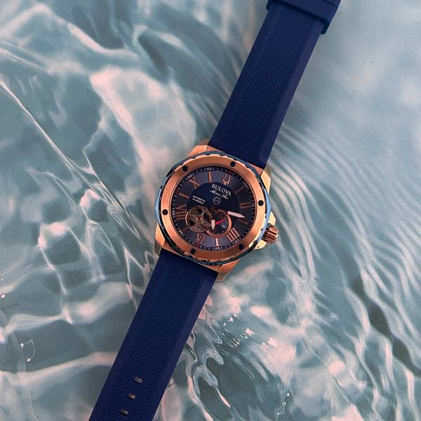 Bulova Marine Star 45mm Blue Dial Blue Rubber Strap 98A227 Men's ...