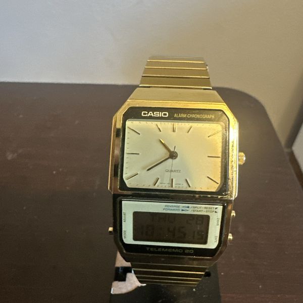 Vintage Casio AB-200G Gold Plate Alarm Chronograph Telememo 20 Japan ...