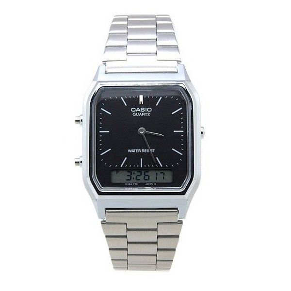 Casio AQ-230 Adjustable Digital Analog Stainless Steel Strap Black Dial ...