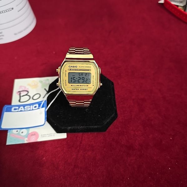 Casio Men's Vintage Digital Illuminator Gold-Tone Stainless Steel Watch ...