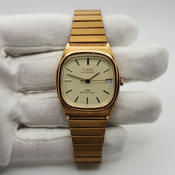 Timex Men's Vintage Gold Tone Water Resistant Automatic Watch w/ Date ...