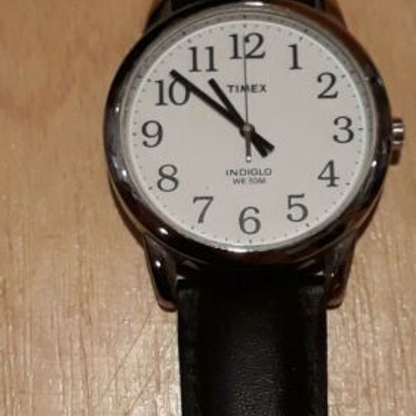 Timex indiglo mens watch ticking cr 2018 cell wristwatch chrome leather ...