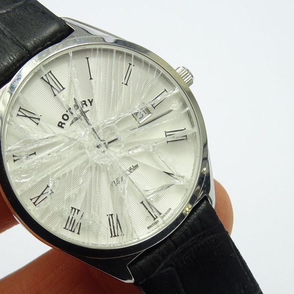 ROTARY Ultra Slim 38mm Black Leather Wristwatch WORKING DAMAGED GLASS ...