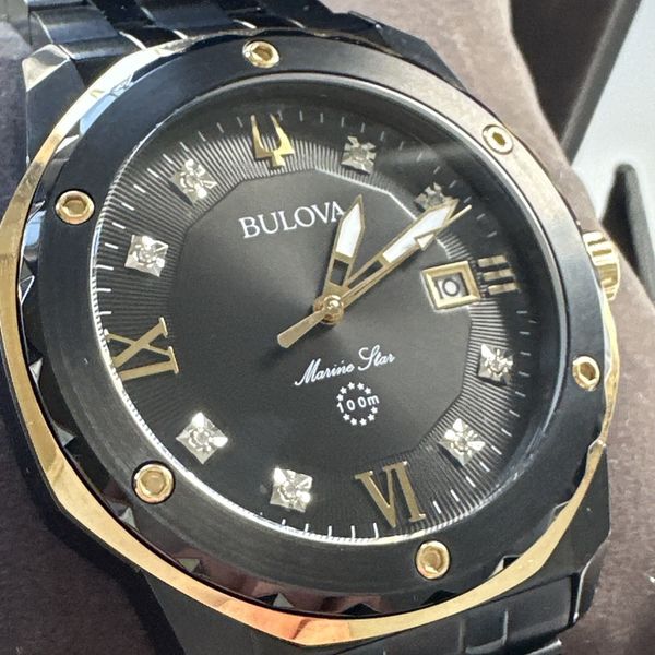 Bulova Marine Star Quartz Diamond Black Dial Men's Watch 98D176 ...