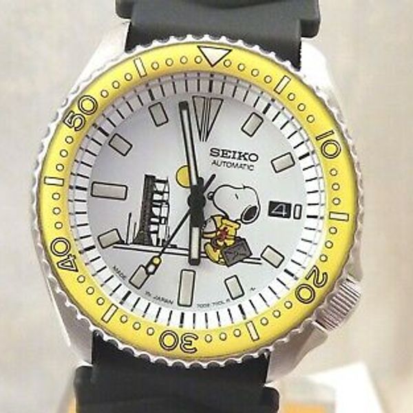 Seiko Ceramic White Snoopy Astronaut Automatic Divers Date Watch Custom ...