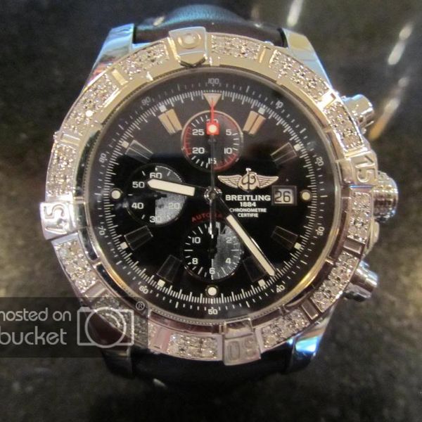Breitling Super Avenger 1.8ct Diamond Double Row Bezel A13370 Black ...