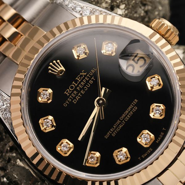 Rolex 31mm Datejust Black Diamond Numbers & Shoulders 18k & SS Ladies ...