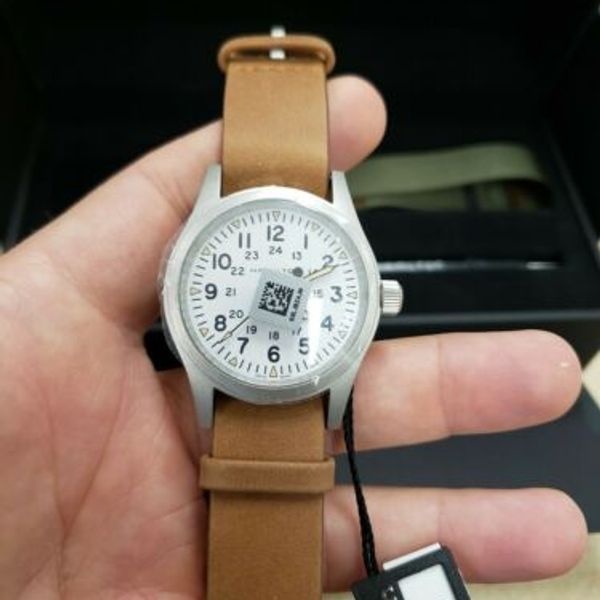 Hamilton H69439531 Khaki Field Hand Wind Men's Watch - white/Brown ...