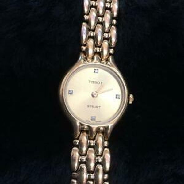Tissot Stylist Ladies Gold & Diamond Watch E240 Linked Bracelet Band ...