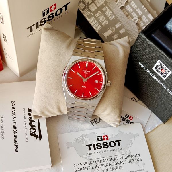 Tissot PRX 40mm Red Sunburst Dial Steel Men's Watch Swiss Quartz - No ...