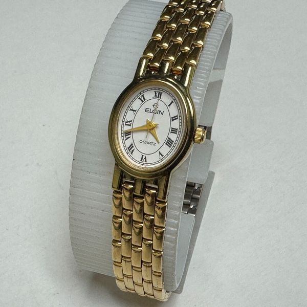 Vintage Elgin Quartz Watch Women Gold Tone Oval Japan Movt Analog New ...