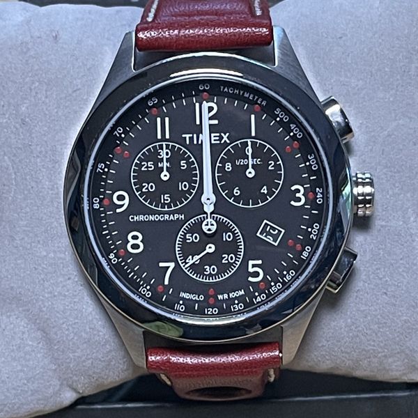 TIMEX CHRONOGRAPH 1854 - RED LEATHER - NEW OLD STOCK | WatchCharts ...