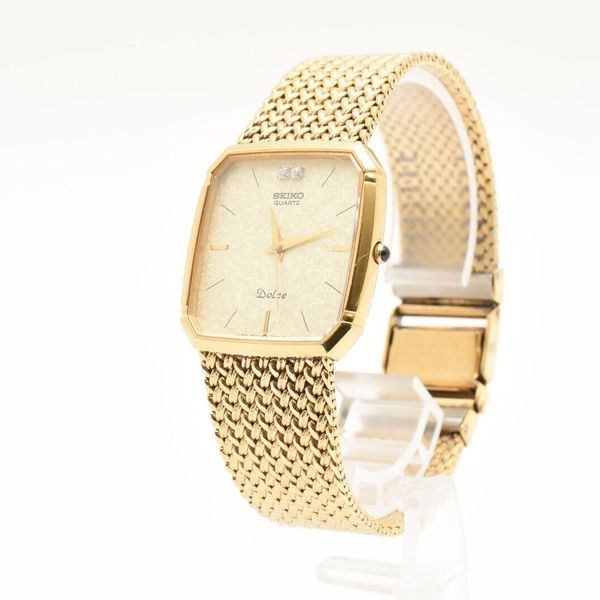 â ¶ï¸ Vintageã N MINTã SEIKO Dolce 9521-5210 Gold 2P Diamonds Square Mens Watch JAPAN ...