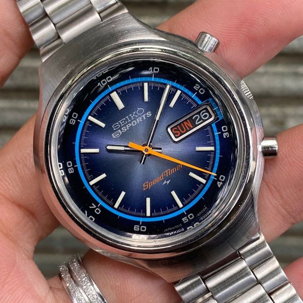RARE Seiko 5 Sport Speedtimer Automatic 7015 Blue Dial Chronograph ...