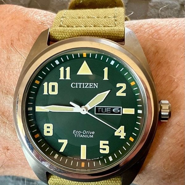 FS: Citizen Garrison Eco Drive Titanium Field Watch Green Dial Sapphire ...