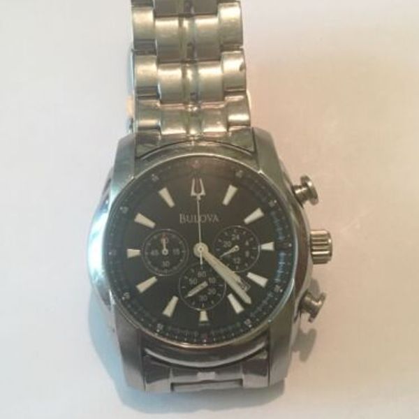 Bulova Men's Quartz Chronograph Black Water Resistant Watch Glow In ...