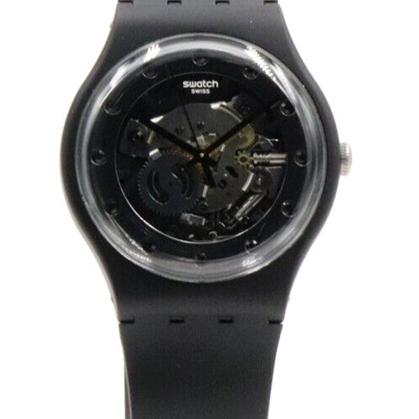 New Swiss Swatch Sparkling Circle SILVER GLAM Black Silicone Watch 40mm ...