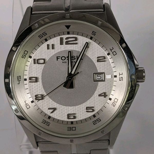 Fossil Date Watch AM-4102 All Stainless Luminous Hands 42mm Mens NEW ...