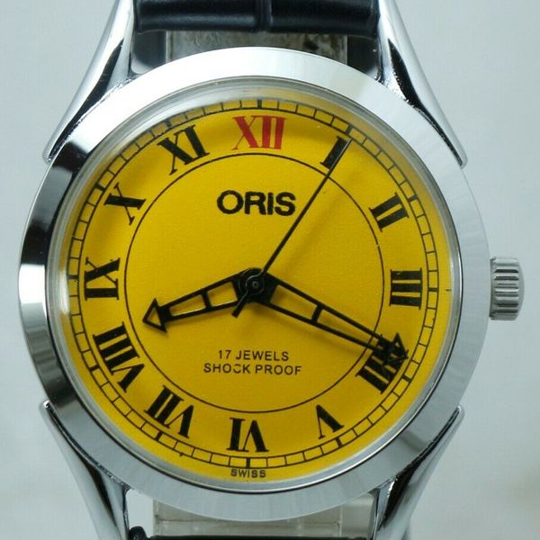 Vintage ORIS Yellow Dial 17 Jewels FHF ST-96 Hand winding Luxury Watch ...