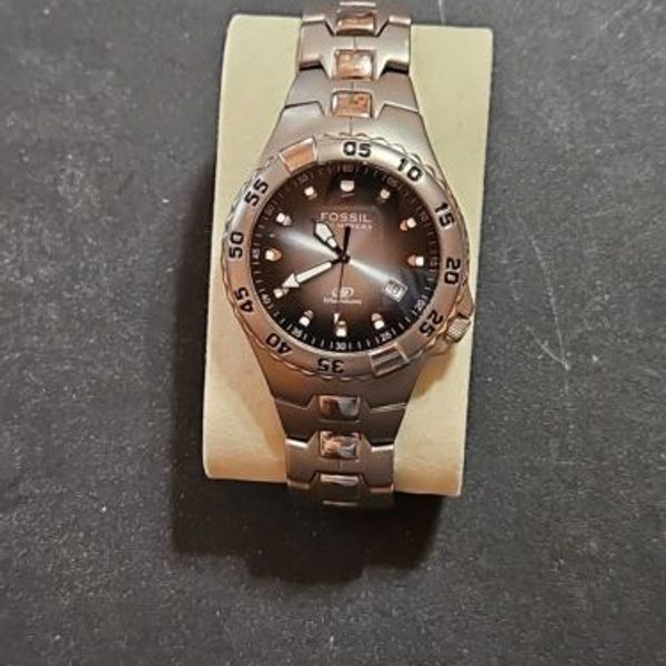 Mens Vintage Rare Fossil Blue Solid Titanium 200 Meters WR Watch Ref # ...