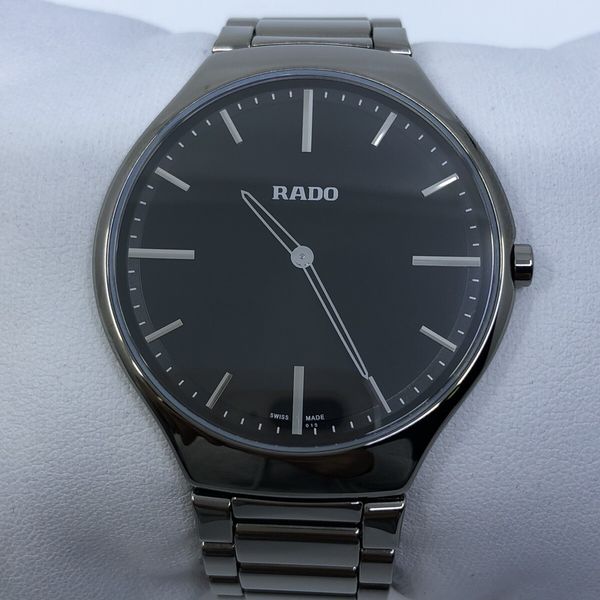 Rado True Thinline Black Dial Platinum Tone Ceramic Men's Watch ...