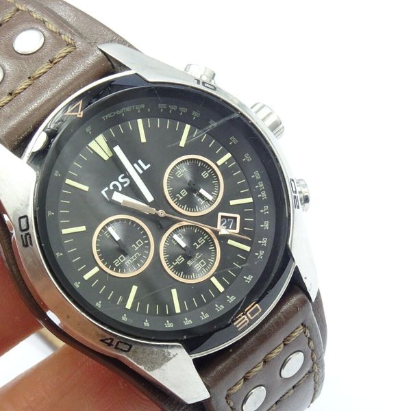 FOSSIL Coachman Men's 45mm Black Dial Brown Leather Chronograph ...
