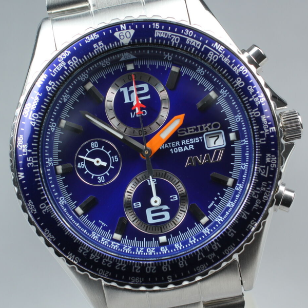 [Near MINT] SEIKO ANA Flightmaster 7T92-0CF0 Pilot Chronograph Quartz ...