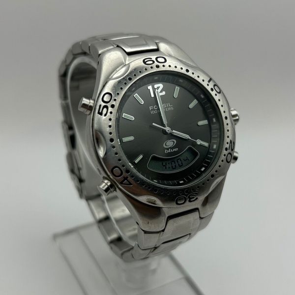 Rare Fossil Blue Analog Digital Mens Watch - BQ-9134 - New Battery ...