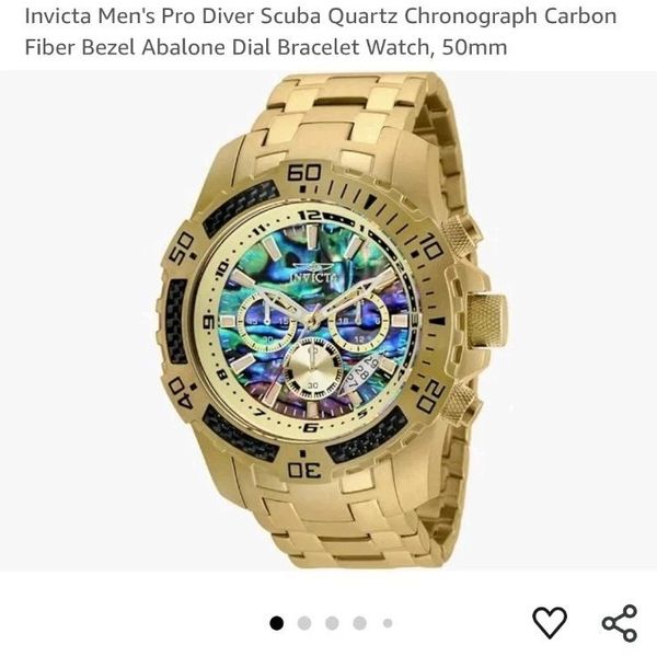 Invicta Men's 51mm Pro Diver SCUBA Chronograph ABALONE Dial Gold Plated ...