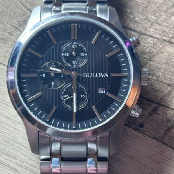 Men's Bulova Chrono Stainless Black Dial Bracelet Watch - 96B304 ...