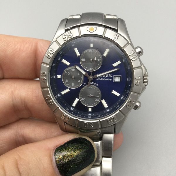 Fossil Speedway Chronograph Watch Men Date Blue Dial 40mm New Battery 7 ...