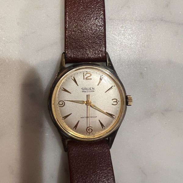 Gruen Precision Waterproof Vintage Watch Men's with Leather Band ...