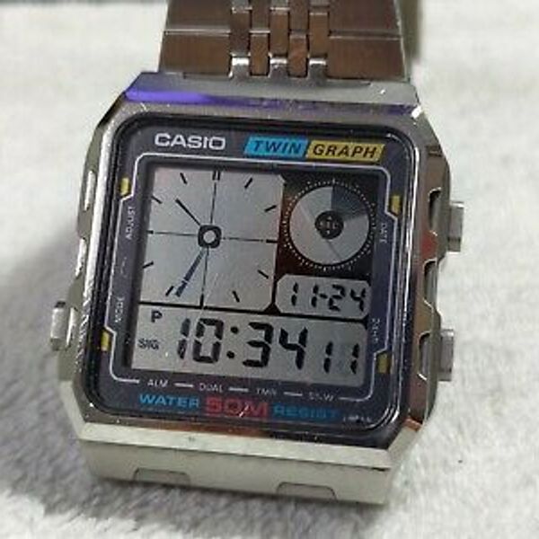 VINTAGE CASIO 1987 TWIN GRAPH 5 ALARMS DIVER 50M (588) AE-210W ORIGINAL ...