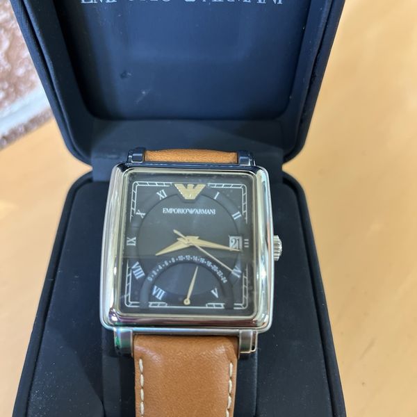 Emporio Armani Watch Classic Rectangular Face Timepiece Mens Brown ...