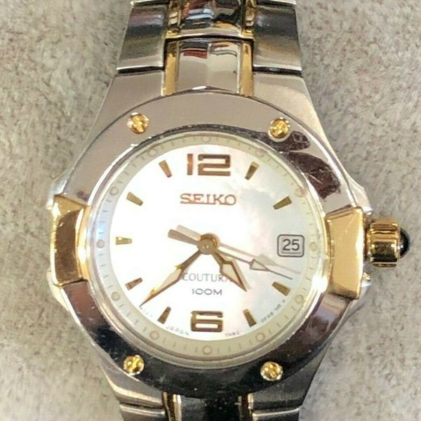 Ladies Seiko Coutura Mother-of-Pearl WR 100M Two Tone Date Watch New ...