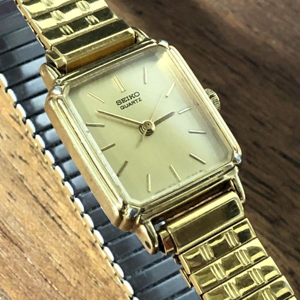 Vintage Seiko Womenâ s Rectangle Watch 2C21 Ladies Gold Tone Stainless ...