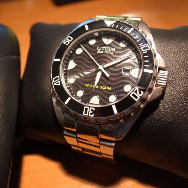 E110-S000122 CITIZEN ECO-DRIVE 200M DIVER Wave Dial and New Bezel ...