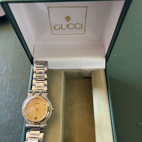 Unisex Gucci Gold And Stainless Steel Watch Ref 9000M 90s | WatchCharts ...