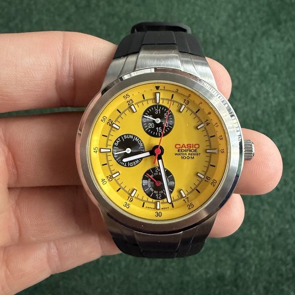 RARE 2003 Casio Edifice EF-305 Chronograph Yellow Dial New Strap ...