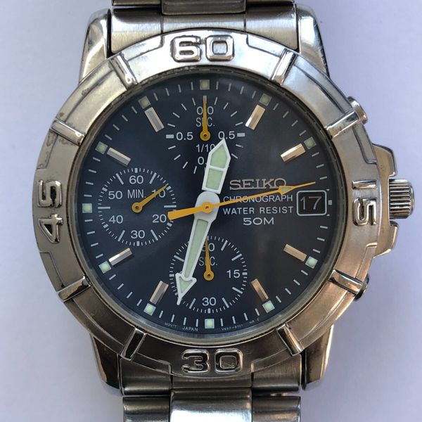 Seiko Chronograph V657-8060 Stainless Steel Quartz Mens Watch - Working ...
