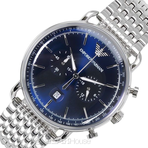 Emporio Armani Aviator Quartz Stainless Steel Chronograph Blue Dial ...