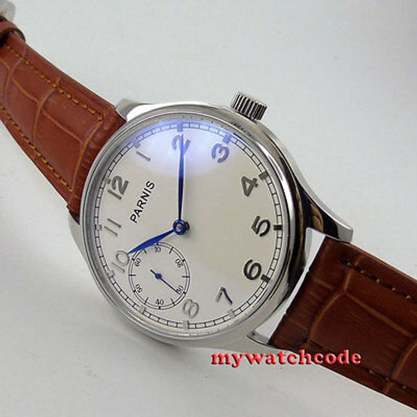 PARNIS White Dial Blue Hands Deployment Clasp Hand Winding 6497 Mens ...