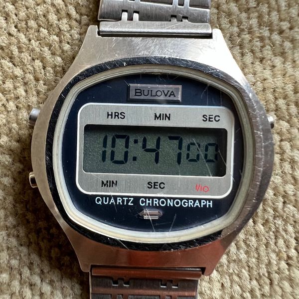 Orologio Vintage Bulova LCD Quartz Cronografo Acciaio 37mm 1978 circa ...