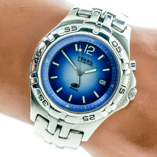 Fossil Blue Men's Watch AM3570 Gradient Date Light Dial Stainless 100m ...