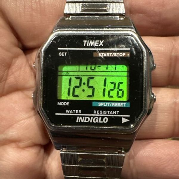 Mens Timex Indiglo 555 SS Men Silver Stainless Steel Digital Watch ...