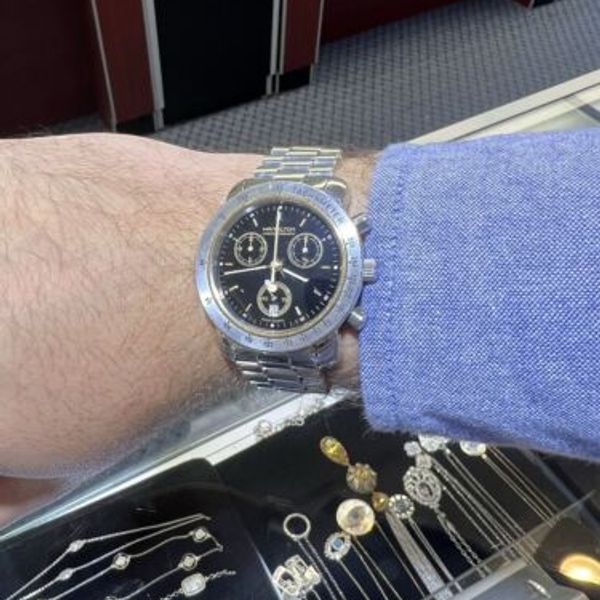 Men's Vintage HAMILTON 8800 QUARTZ TACHYMETER CHRONOGRAPH. BLACK DIAL ...